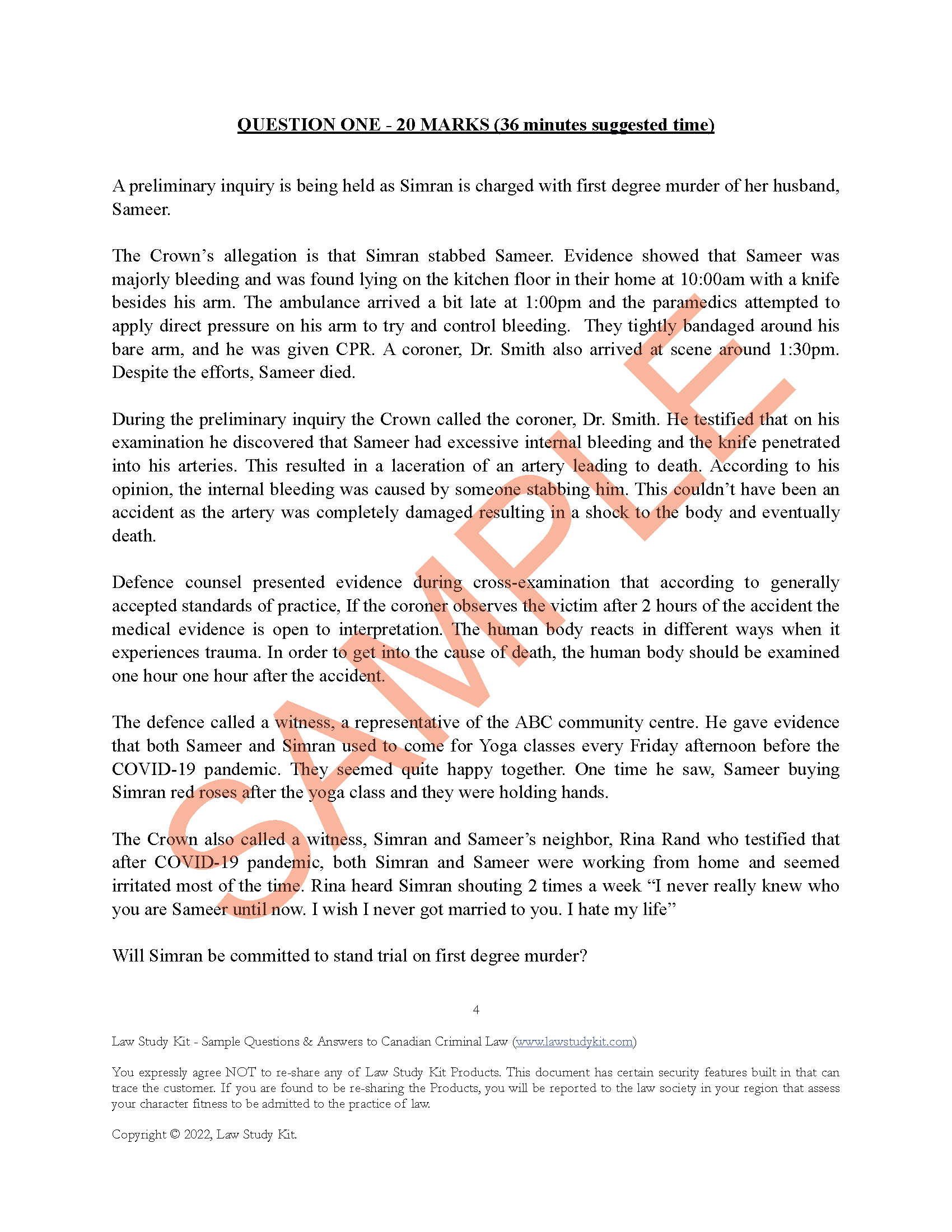 Sample Questions and Answers- NCA Canadian Criminal Law 2021 – Law ...